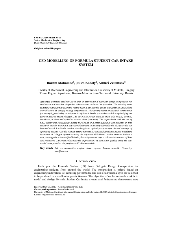 (PDF) CFD MODELLING OF FORMULA STUDENT CAR INTAKE SYSTEM
