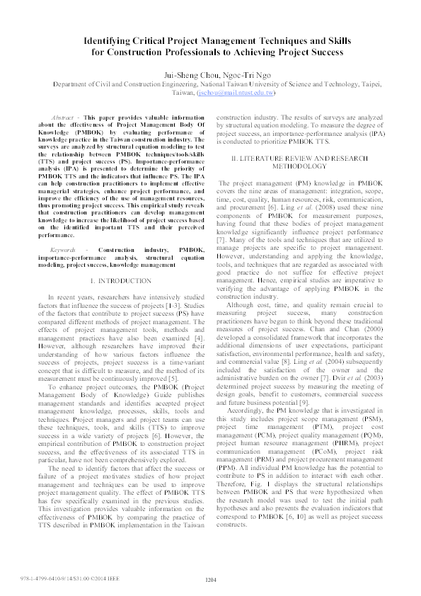 (PDF) Identifying critical project management techniques and skills for ...