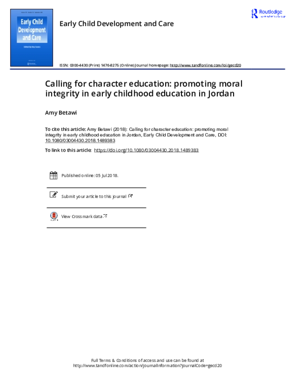 (PDF) Calling for character education: promoting moral integrity in ...