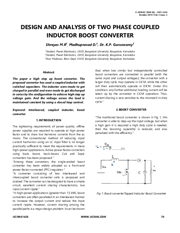 (PDF) DESIGN AND ANALYSIS OF TWO PHASE COUPLED INDUCTOR BOOST CONVERTER