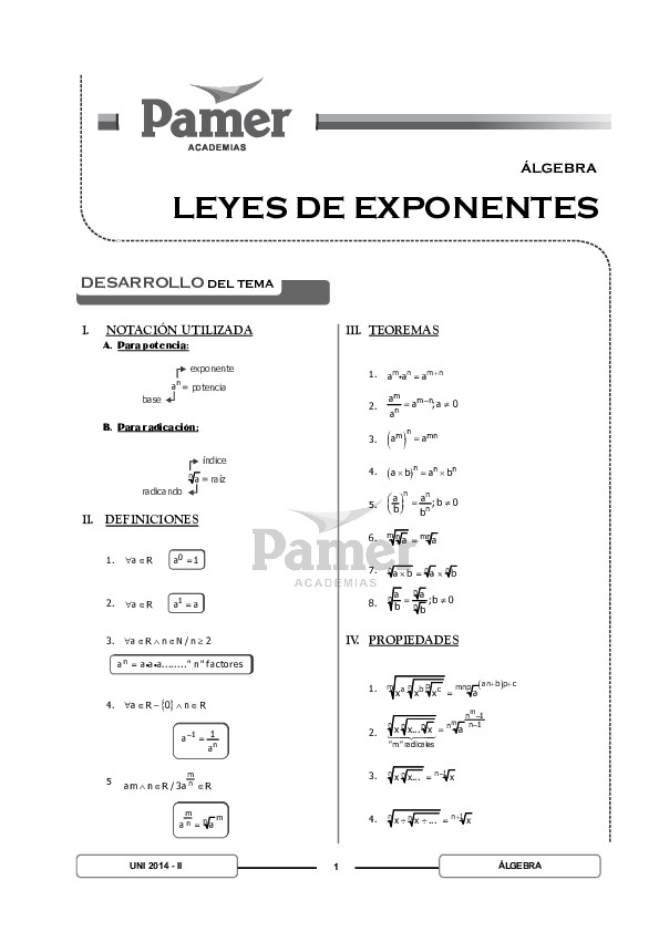 (PDF) LEYES DE EXPONENTES ÁLGEBRA