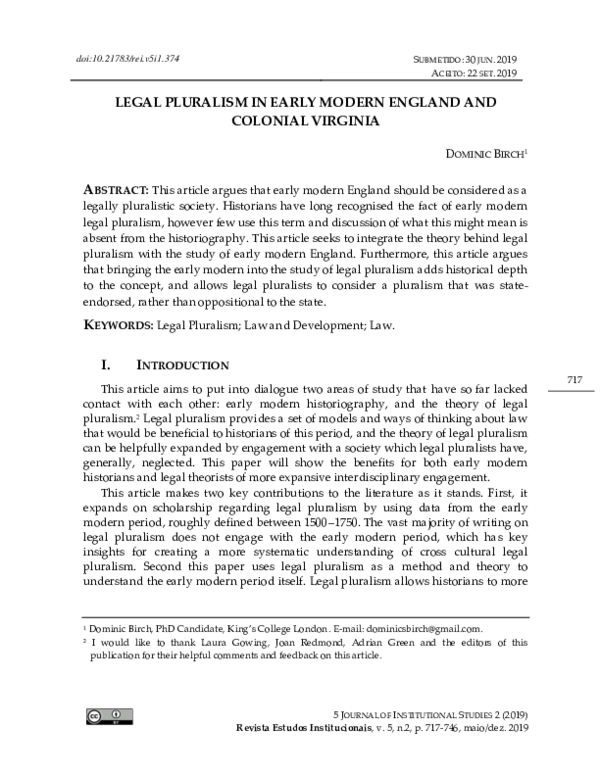 (PDF) LEGAL PLURALISM IN EARLY MODERN ENGLAND - Dominic Birch