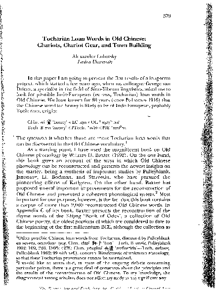 (PDF) Tocharian loan words in Old Chinese: chariots, chariot gear, and ...