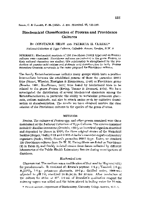 (PDF) Biochemical Classification of Proteus and Providence Cultures