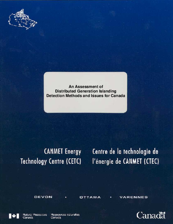 Pdf An Assessment Of Distributed Generation Islanding Detection Methods And Issues For Canada