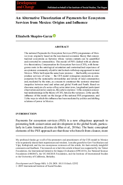 (PDF) An Alternative Theorization of Payments for Ecosystem Services ...