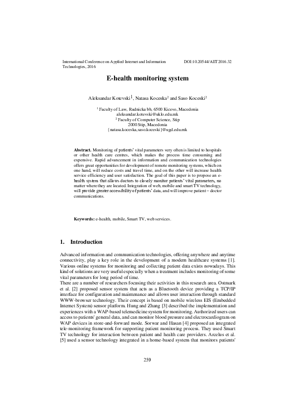 (PDF) E-health monitoring system