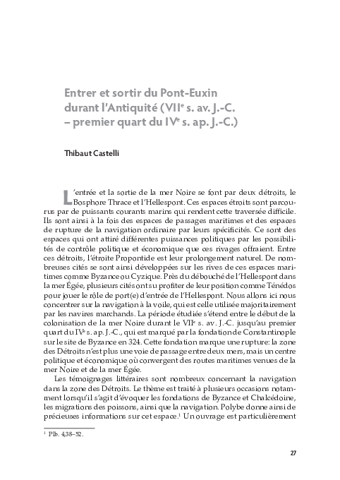 (PDF) Entrer et sortir du Pont-Euxin durant l’Antiquité (VIIe s. av. J ...