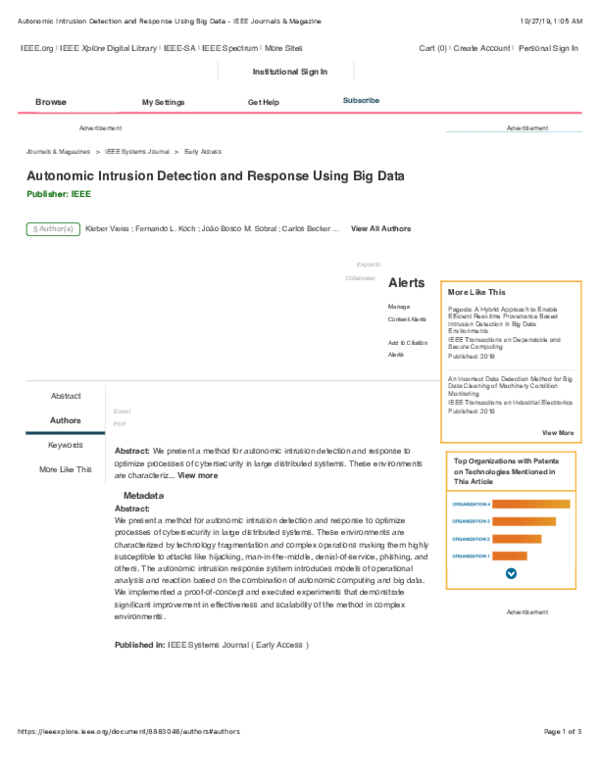 (PDF) Autonomic Intrusion Detection and Response Using Big Data