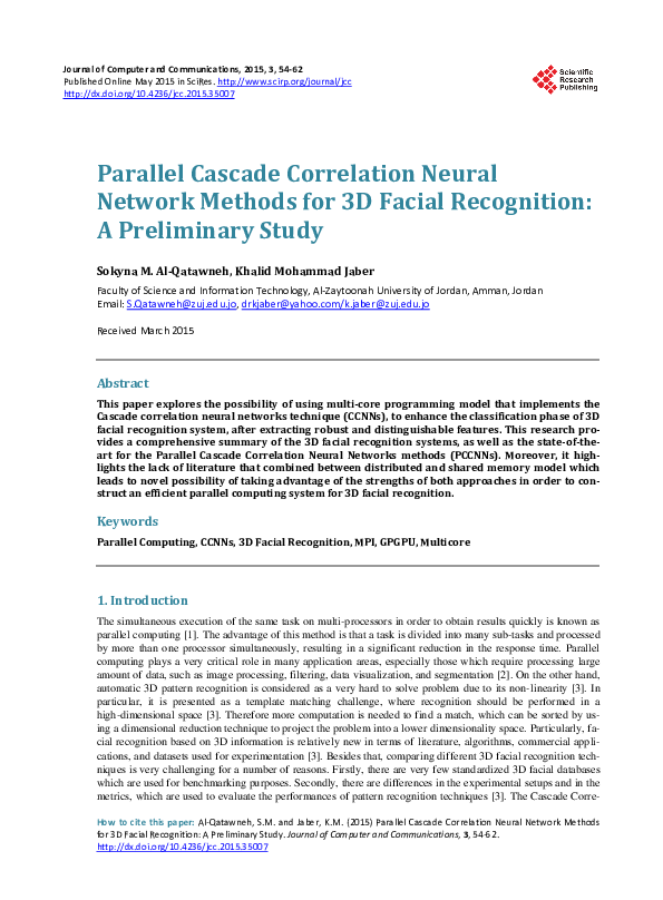 Pdf Parallel Cascade Correlation Neural Network Methods For 3d Facial