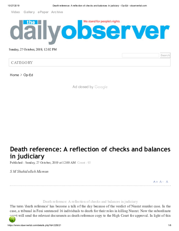 (PDF) Death reference: A reflection of checks and balances in judiciary