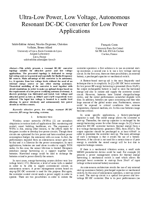 (PDF) Ultra-low power, low voltage, autonomous resonant DC-DC converter ...