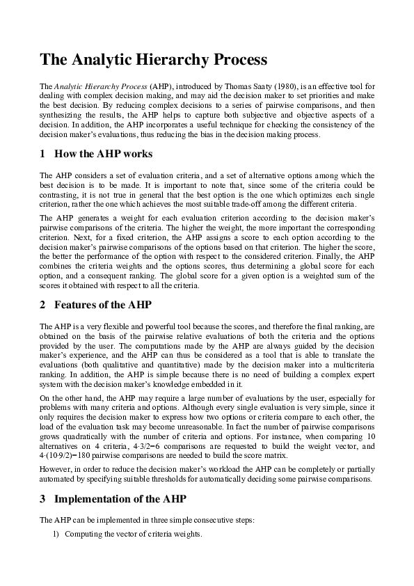 (PDF) The Analytic Hierarchy Process