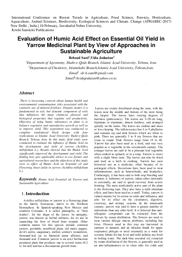 (PDF) Evaluation of Humic Acid Effect on Essential Oil Yield in Yarrow ...