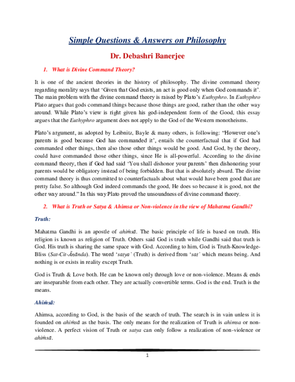 (DOC) Philosophical short question-answer model for the sake of students