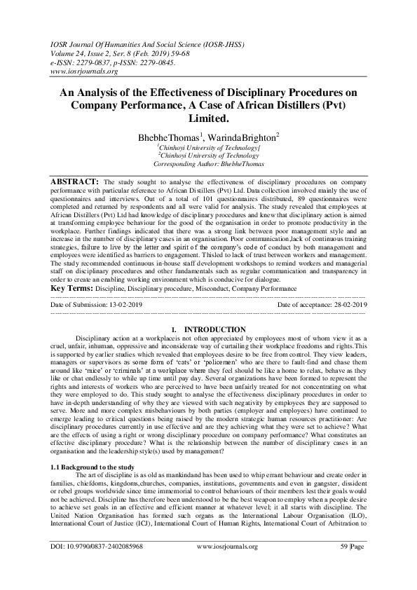 (PDF) An Analysis of the Effectiveness of Disciplinary Procedures on ...