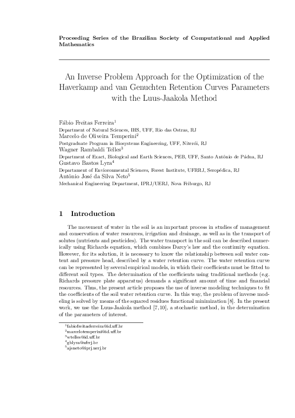 (PDF) An Inverse Problem Approach for the Optimization of the Haverkamp and van Genuchten ...
