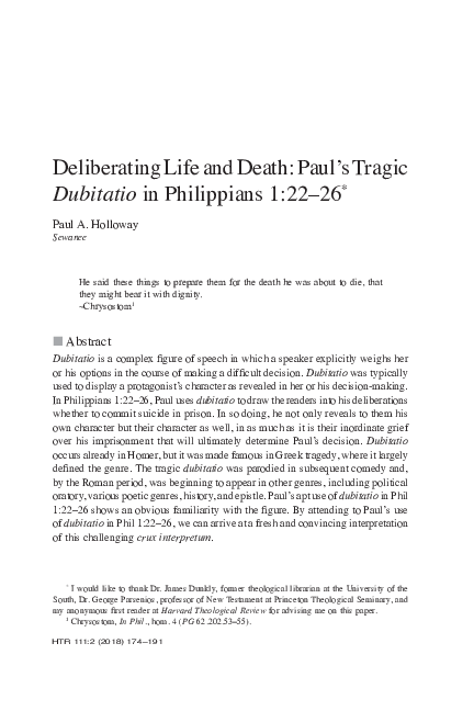 (PDF) Deliberating Life and Death: Paul's Tragic Dubitatio in ...
