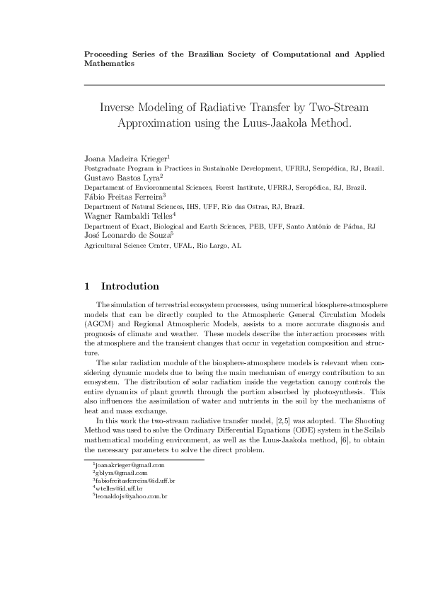 Pdf Inverse Modeling Of Radiative Transfer By Two Stream Approximation Using The Luus Jaakola