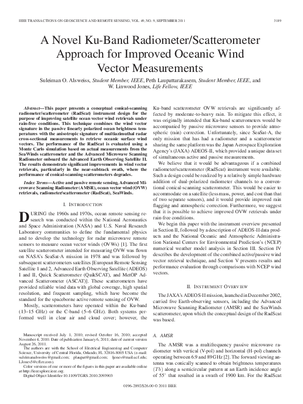 (PDF) A Novel Ku-Band Radiometer/Scatterometer Approach for Improved Oceanic Wind Vector ...