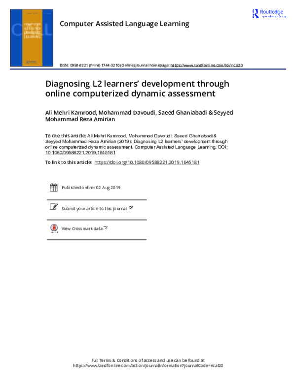(PDF) Computer Assisted Language Learning Diagnosing L2 learners' development through online ...