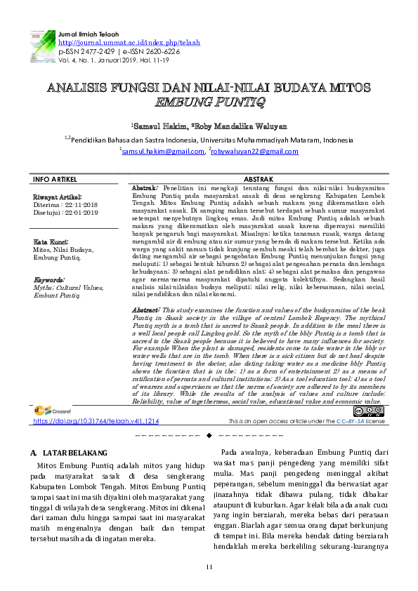 (PDF) ANALISIS FUNGSI DAN NILAI-NILAI BUDAYA MITOS