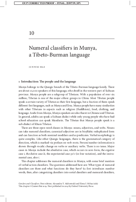 (PDF) Numeral classifiers in Munya, a Tibeto-Burman language