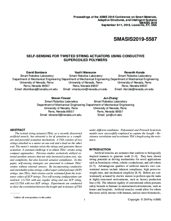 Pdf Self Sensing For Twisted String Actuators Using Conductive Supercoiled Polymers