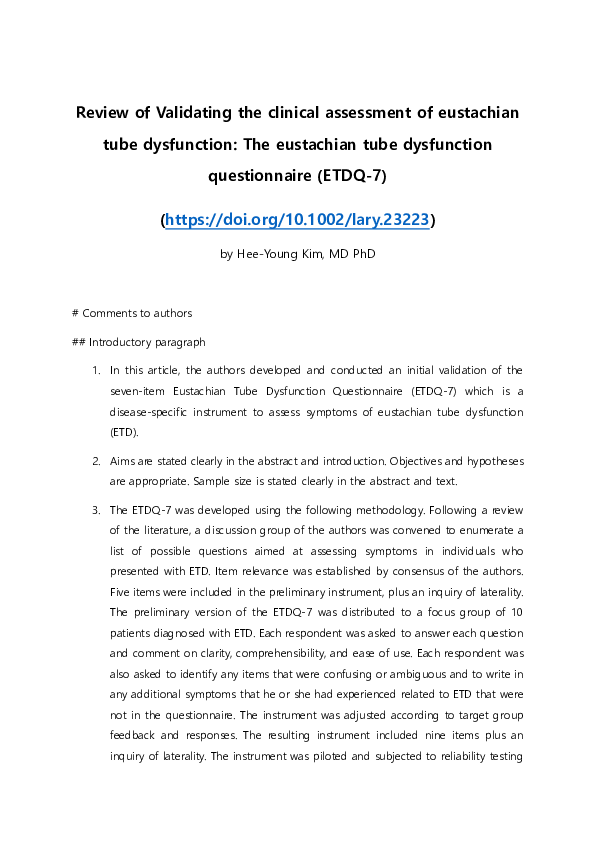 (PDF) REVIEW OF Validating the clinical assessment of eustachian tube ...