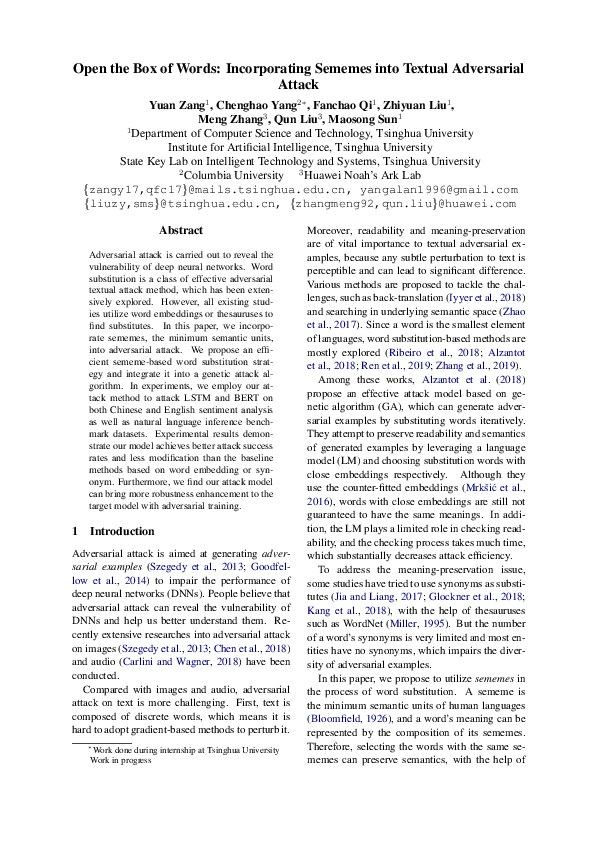 (PDF) Open the Box of Words: Incorporating Sememes into Textual Adversarial Attack
