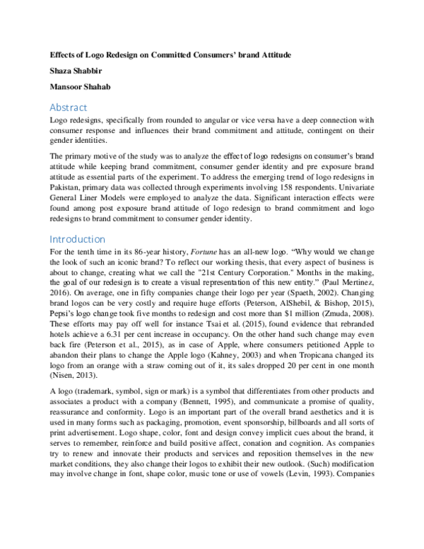 (DOC) Effects of Logo Redesign on Committed Consumers' brand Attitude
