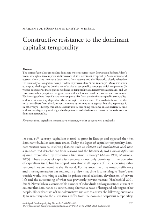 (PDF) Constructive resistance to the dominant capitalist temporality