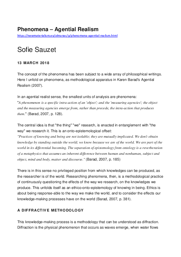 (PDF) Phenomena -Agential Realism
