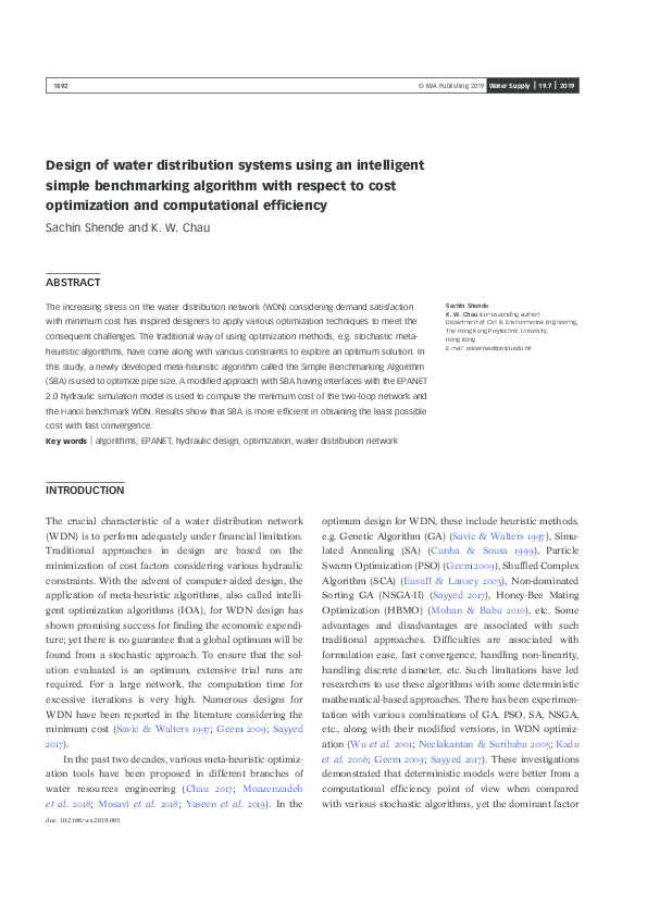 (PDF) Design of water distribution systems using an intelligent simple benchmarking algorithm ...