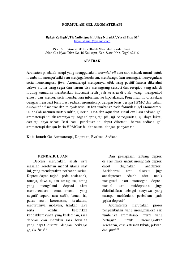 (DOC) FORMULASI GEL AROMATERAPI