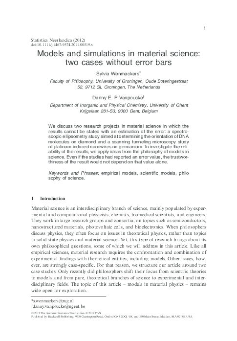 (PDF) Models and simulations in material science: two cases without ...