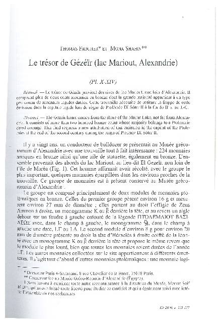 (PDF) Le trésor de Gézéïr (lac Mariout, Alexandrie)