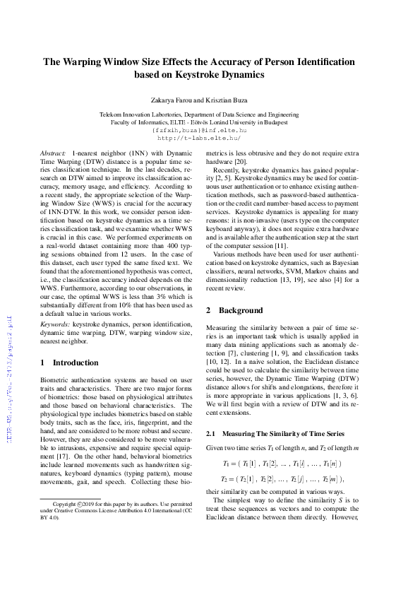 (PDF) The Warping Window Size Effects the Accuracy of Person Identification based on Keystroke ...