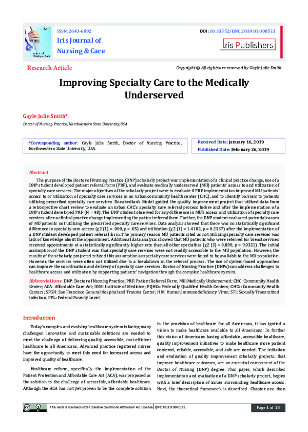 (PDF) Improving Specialty Care to the Medically Underserved