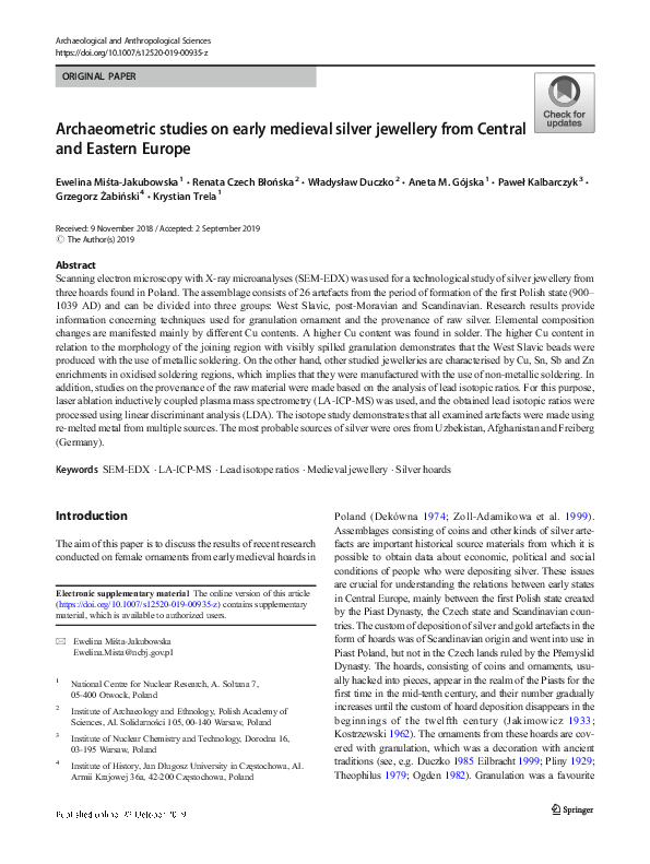 (PDF) Archaeometric studies on early medieval silver jewellery from ...
