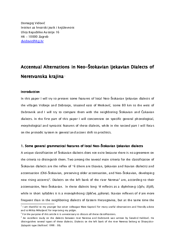 (DOC) Accentual Alternations in Neo-Štokavian Ijekavian Dialects of ...