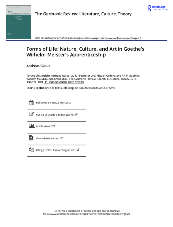 (PDF) Forms of Life: Nature, Culture, and Art in Goethe's Wilhelm ...