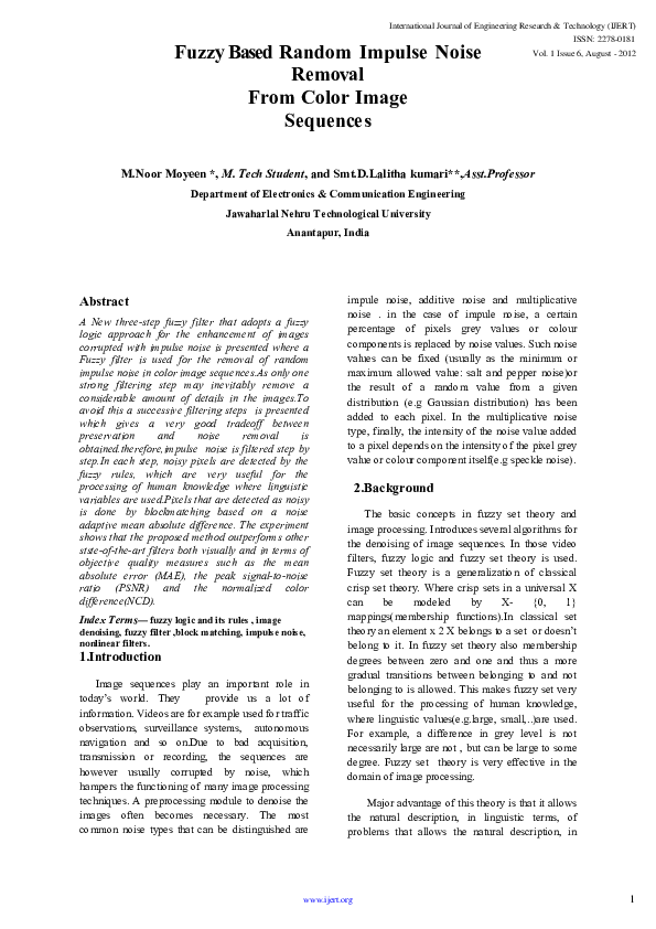 (PDF) Fuzzy Based Random Impulse Noise Removal From Color Image Sequences