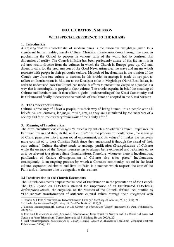 (PDF) Inculturation in Mission