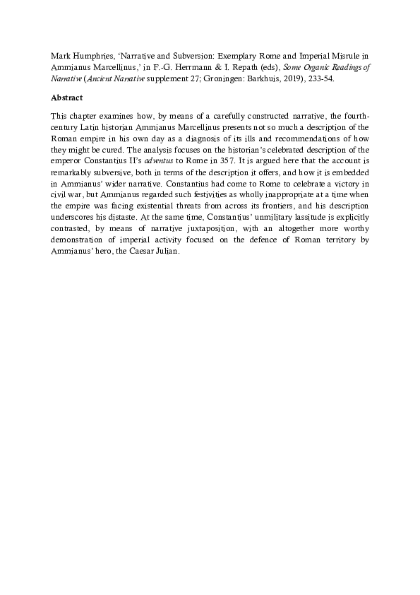 (PDF) Narrative and Subversion: Exemplary Rome and Imperial Misrule in ...