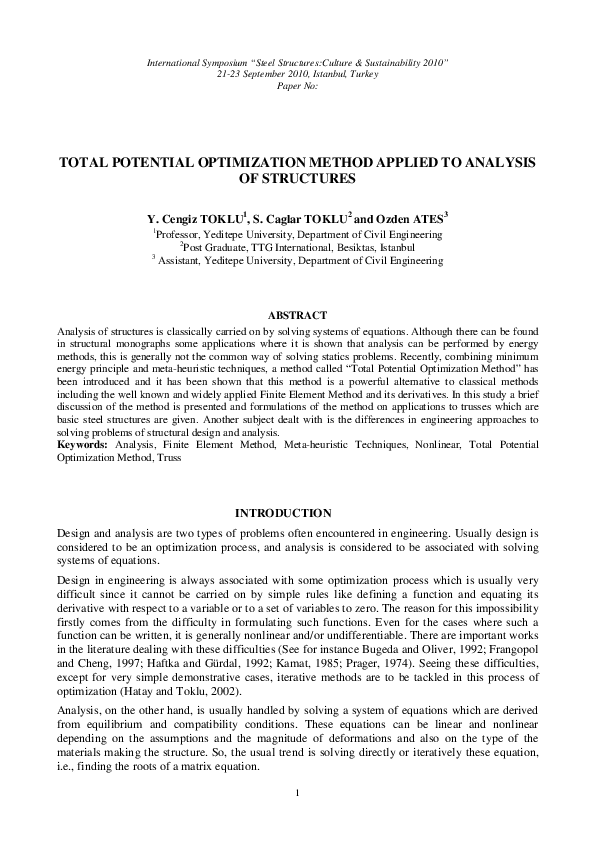 (PDF) TOTAL POTENTIAL OPTIMIZATION METHOD APPLIED TO ANALYSIS OF STRUCTURES