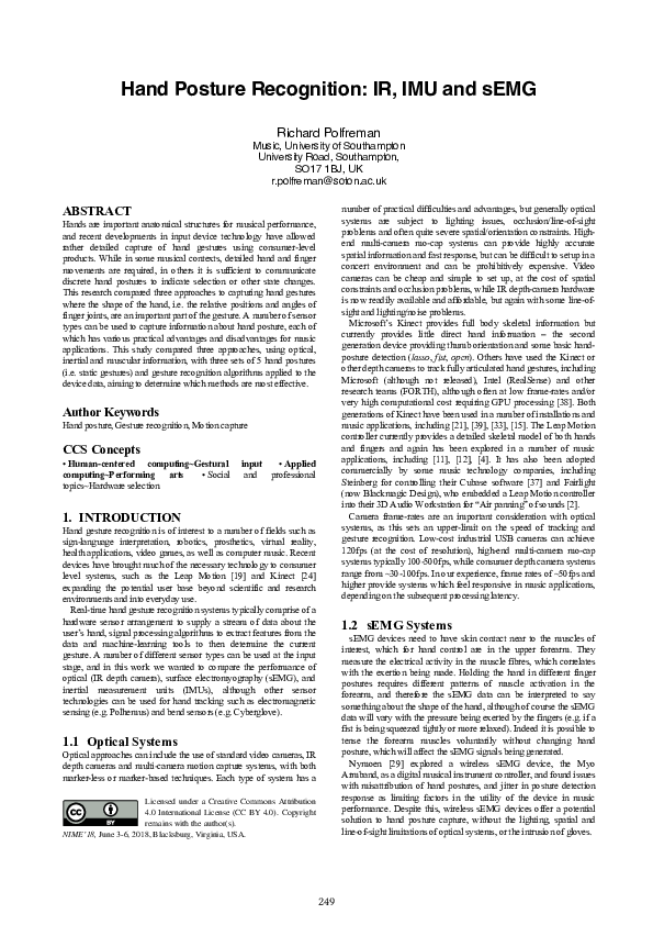 (PDF) Hand Posture Recognition: IR, IMU and sEMG | Richard Polfreman - Academia.edu