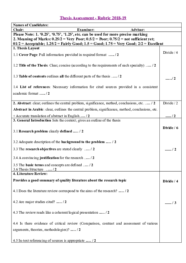 (DOC) Thesis Assessment Rubric