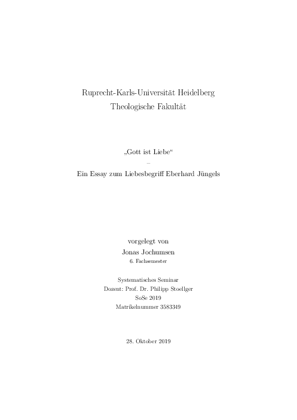 (PDF) "Gott ist Liebe" – Ein Essay zum Liebesbegriff Eberhard Jüngels