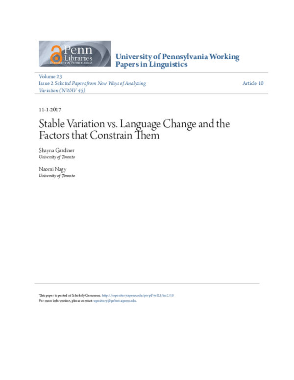 (PDF) Stable Variation vs. Language Change and the Factors that ...